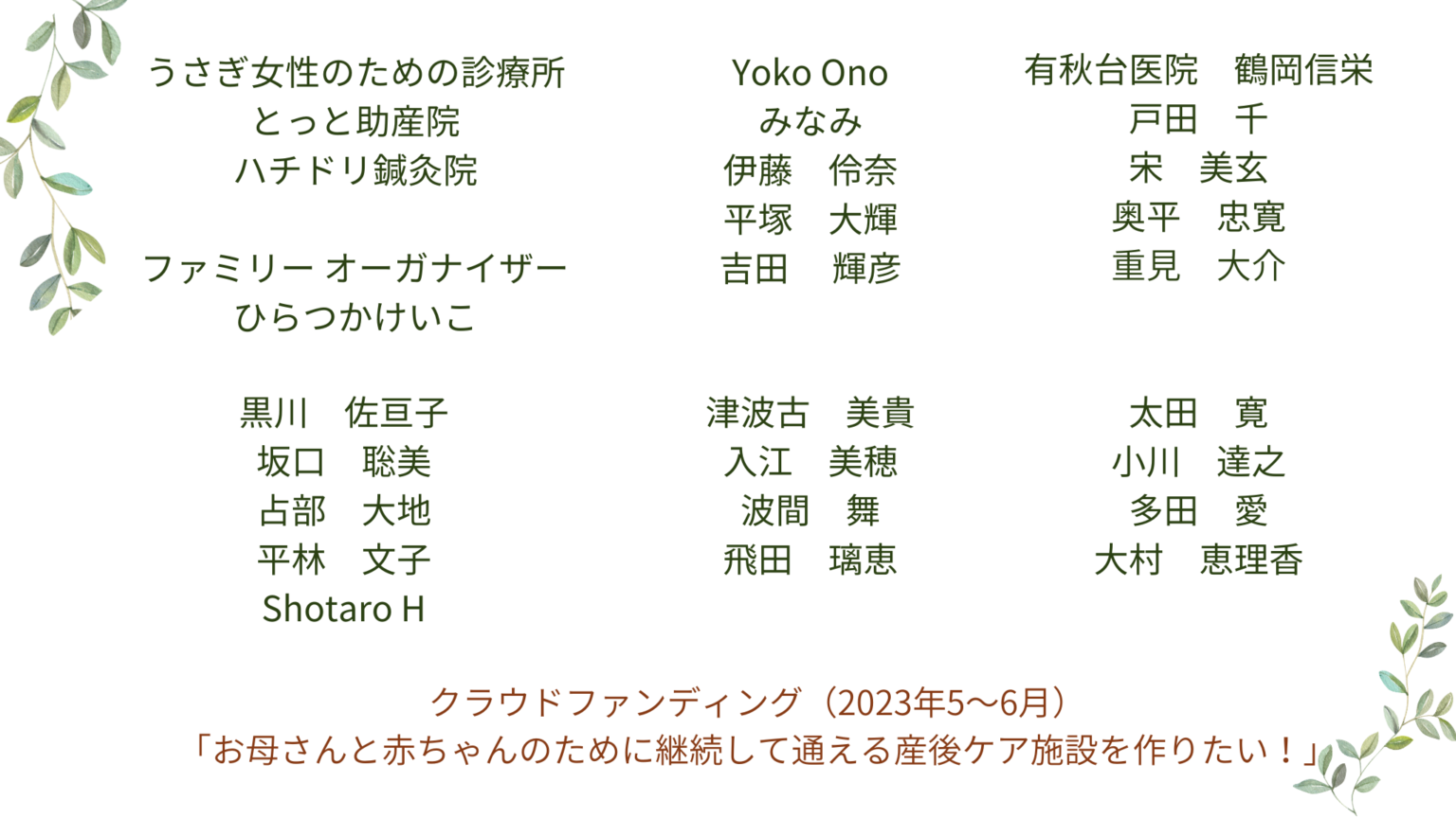 クラウドファンディング 寄附者 | はるかぜ